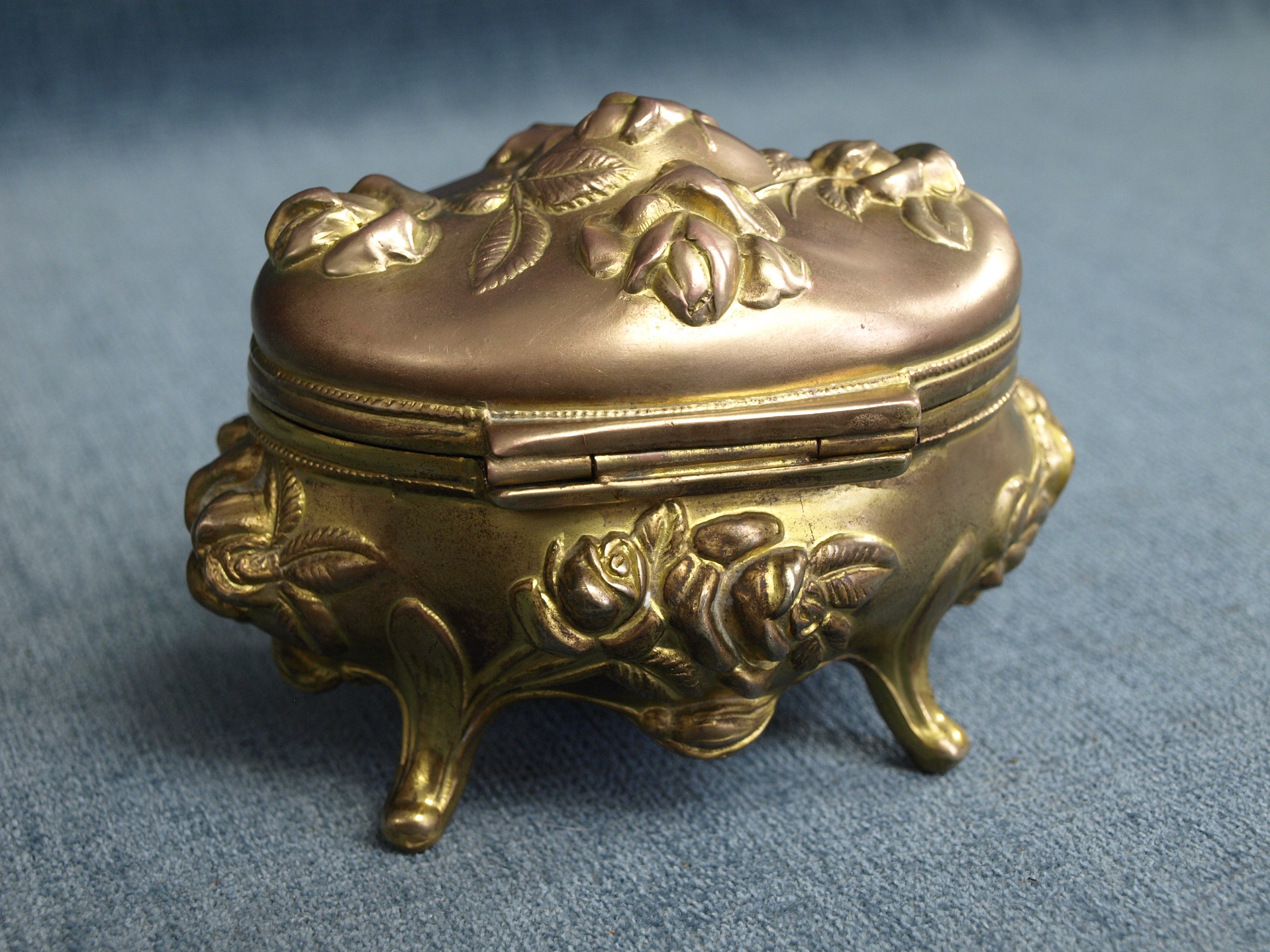 Antique Bas-relief Rose Art Nouveau Jewelry Casket Trinket Box | Etsy