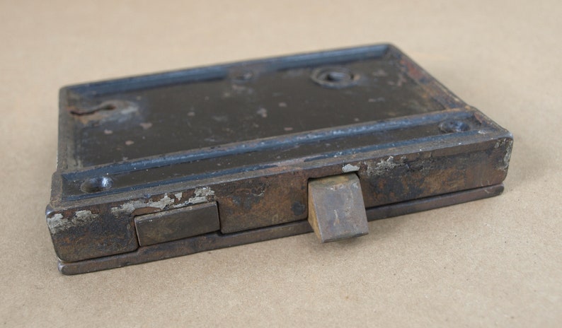 Large Antique Cast Iron Upright Vertical Rim Door Lock Set - NO Door ...