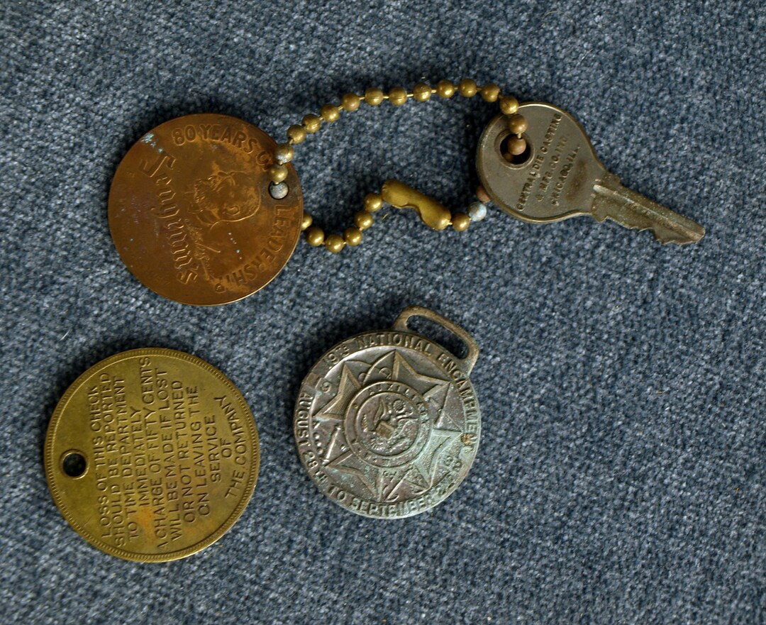 Vintage Metal Coin Keychain Tokens and Gas Key - Seagrams 80 Years of ...