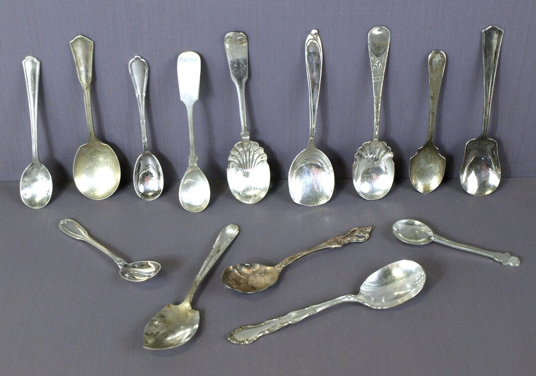 Antique / Vintage Silver Plated Spoon Assortment, Lot of 14 in Mixed ...