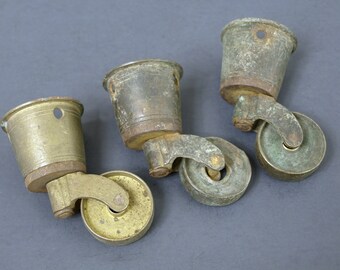 Antique Victorian Deep Socket Brass Casters, Set of 5 Brass Casters W ...