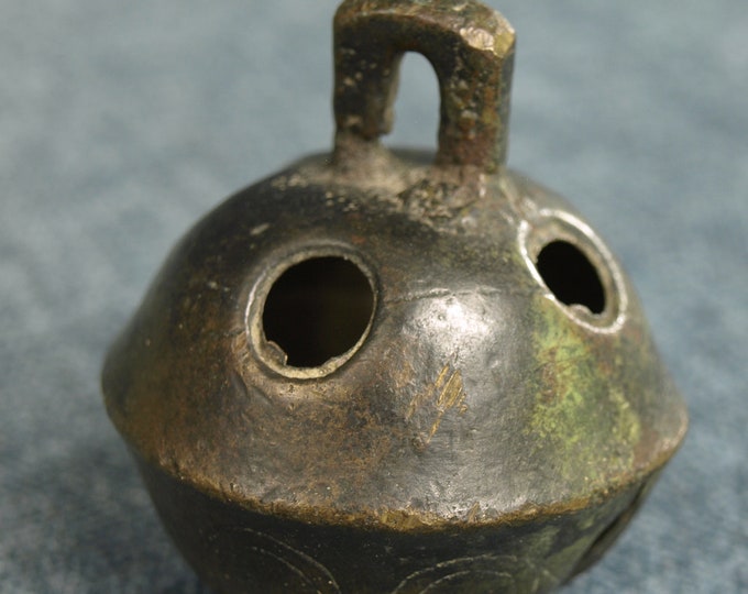 Antique 2 Crotal Bell All Cast Metal bronze With Engraved Design Sleigh ...