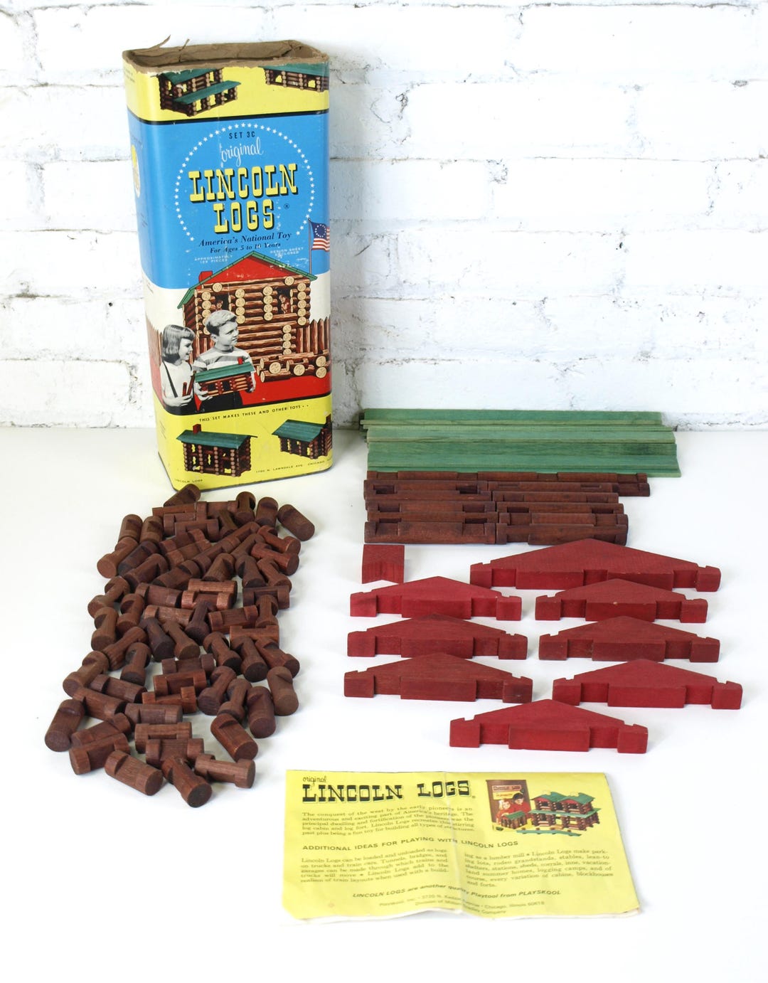 Vintage Original Lincoln Logs Set 3C Building Toy With Canister Made in ...