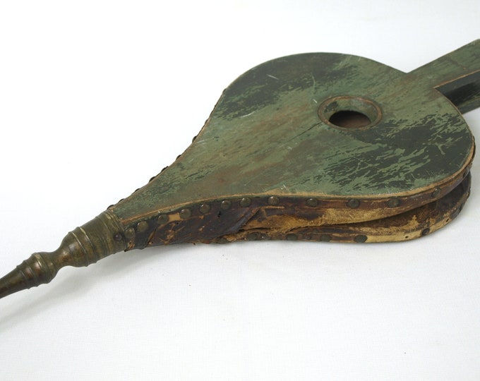 Antique Tole Painted Fireplace Bellows, Circa Mid 1800s Green Painted ...