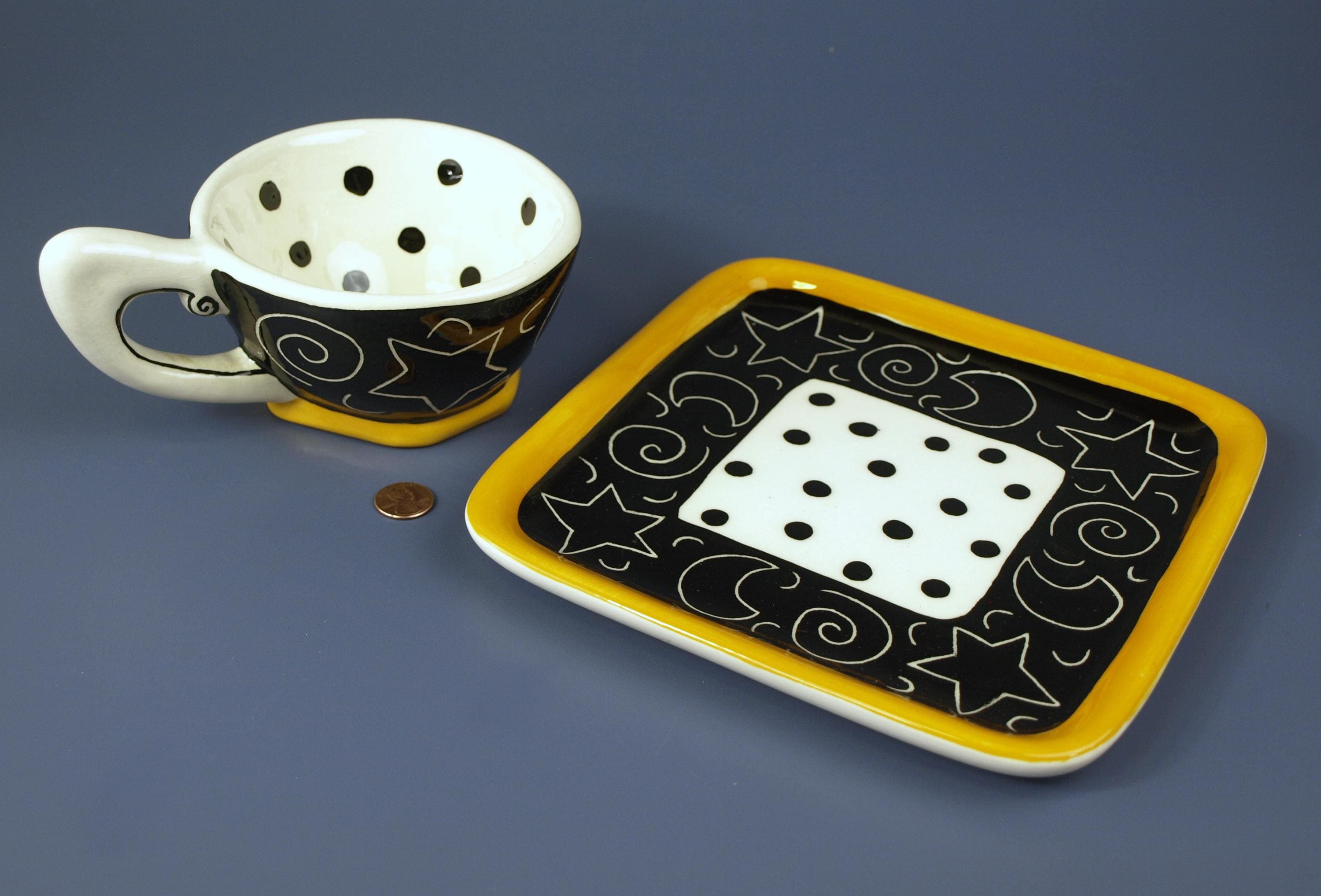 Robin Spear Pottery Moons and Stars Ceramic Mug and Plate in Black ...