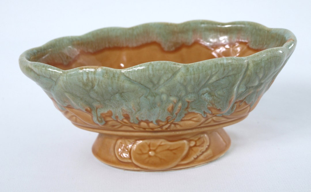Vintage Floral Lily Pad Dripware Pottery Pedestal Oval Planter in ...