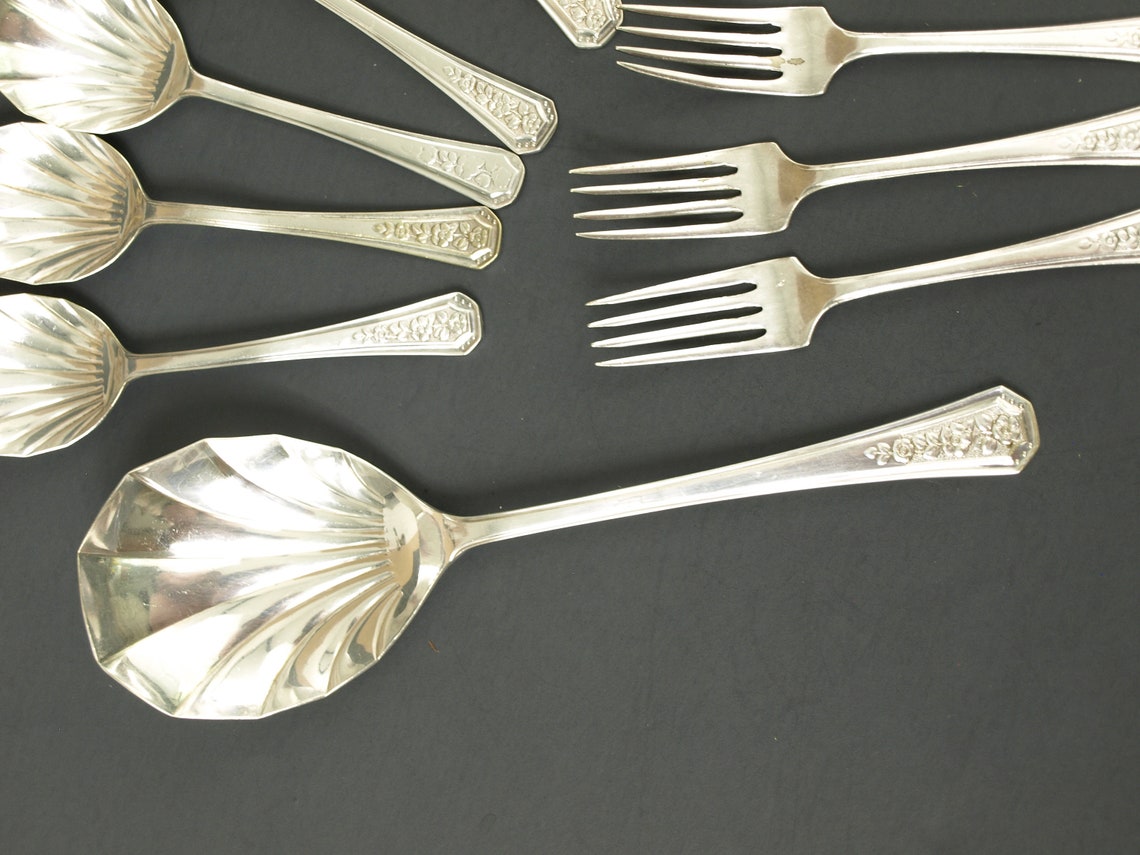 Vintage Silver Plate Dessert Flatware Set W/ Serving Spoon in Original ...