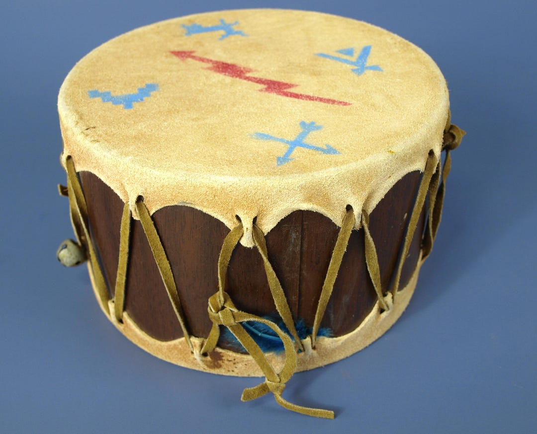 Vintage Native American Style Drum Stretched Rawhide Wooden Drum ...
