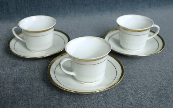 Vintage Demitasse Cups & Saucers Fine White Porcelain With | Etsy