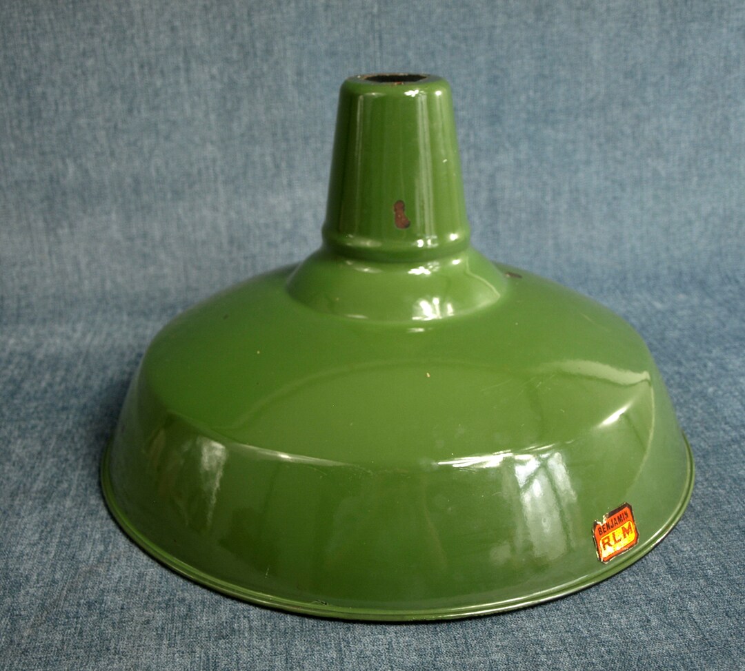 Vintage Benjamin RLM Green Enamel Porcelain Industrial 16" Pendant ...