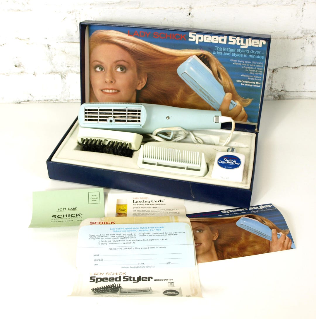 Vintage 80s Blue Lady Schick Speed Styler Hair Dryer / Styler Model 332 ...