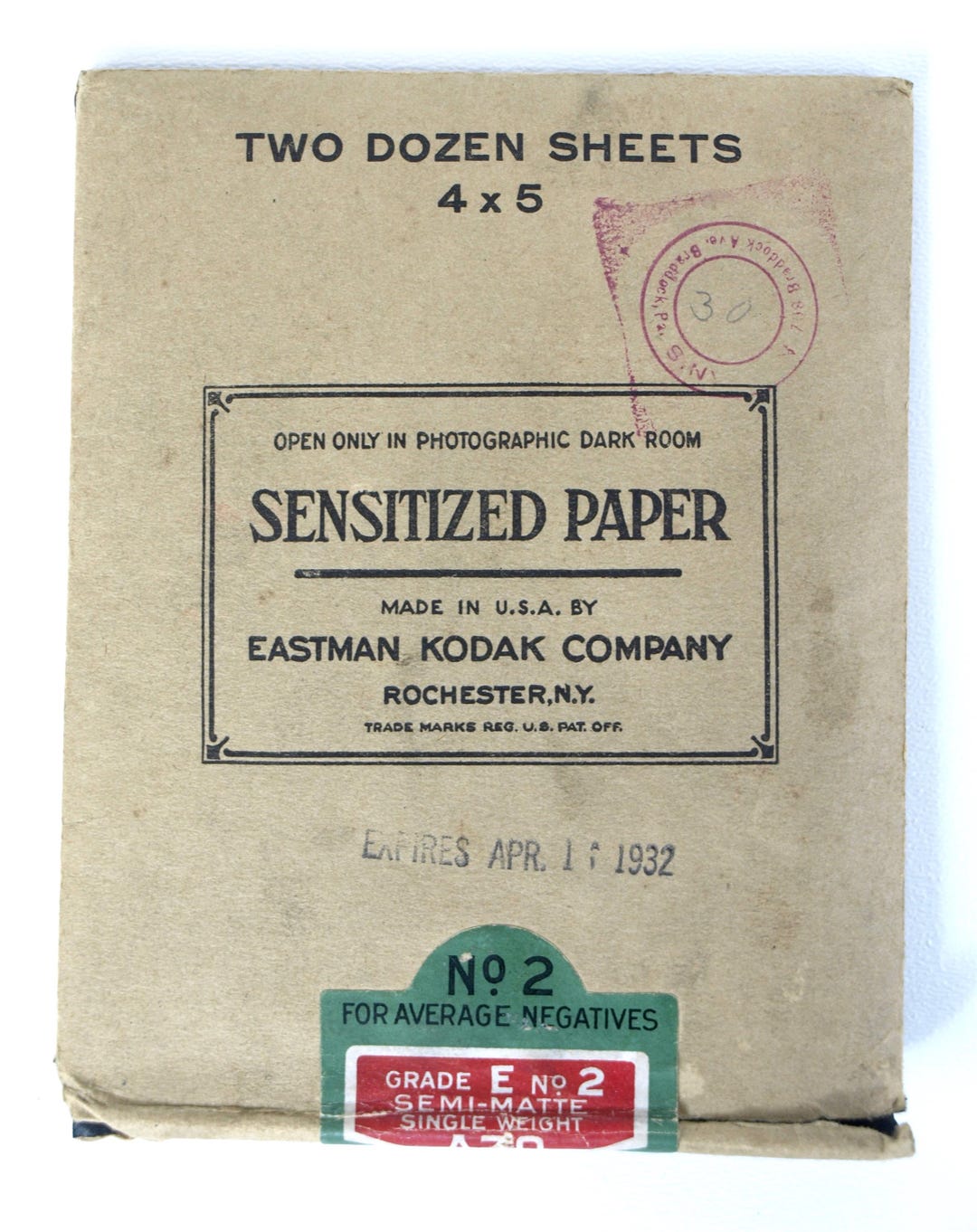 Vintage Eastman Kodak Company Sensitized Paper No. 2 - Darkroom ...