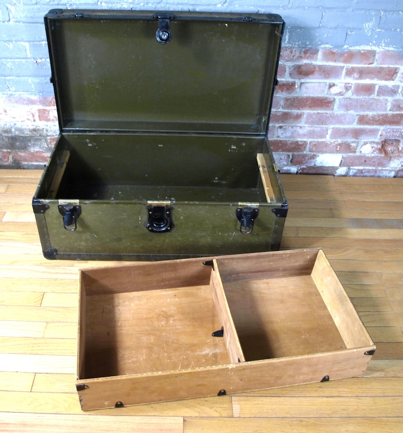 Rare Vintage Genuine National Vulcanized Fiber Travel Trunk in Army ...