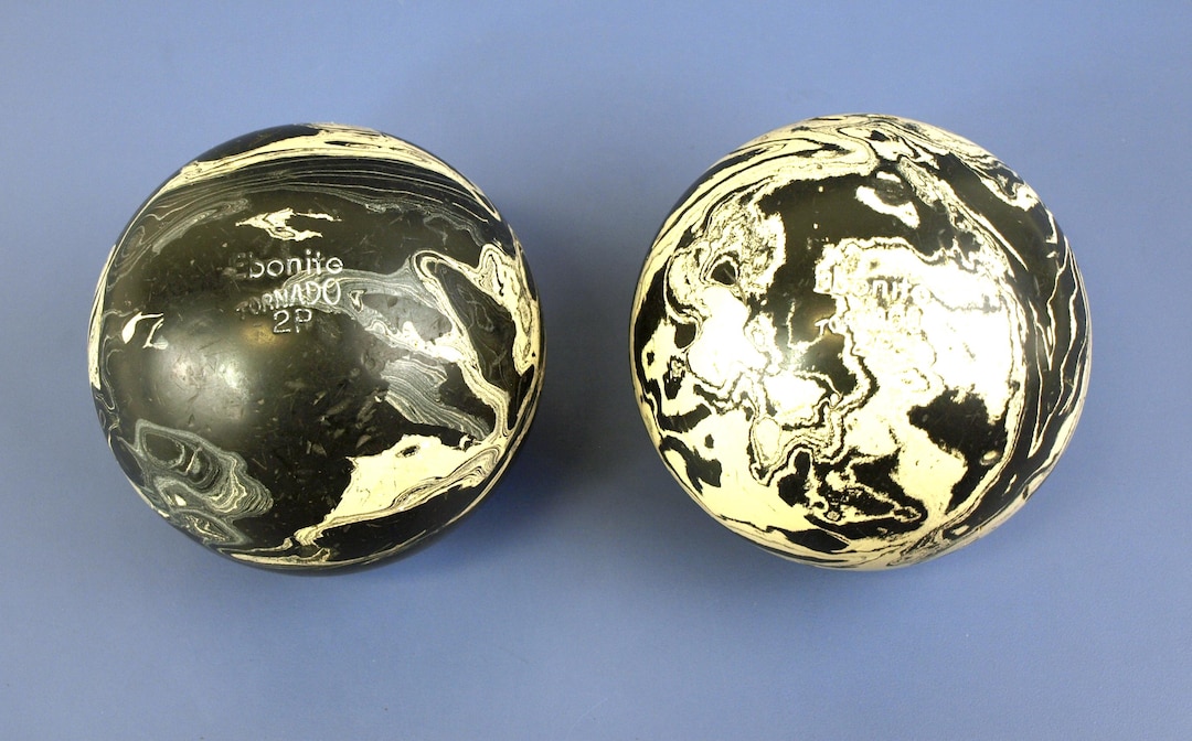 Vintage Duckpin Bowling Balls, Set of 2 in Black & White Marbled Swirl ...