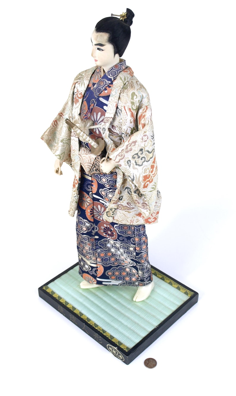 Vintage 16.5" Ryukyu Okinawa City Samurai Doll With Silk Kimono and ...