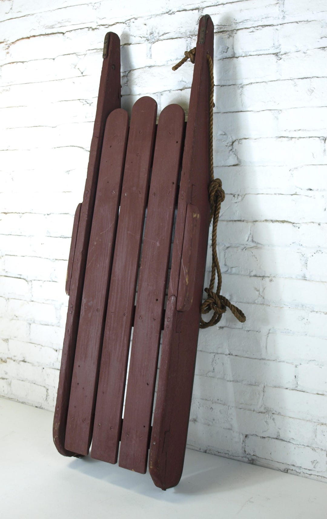 Antique / Vintage Sled W/ Metal Rails & Original Red Paint, Unbranded ...