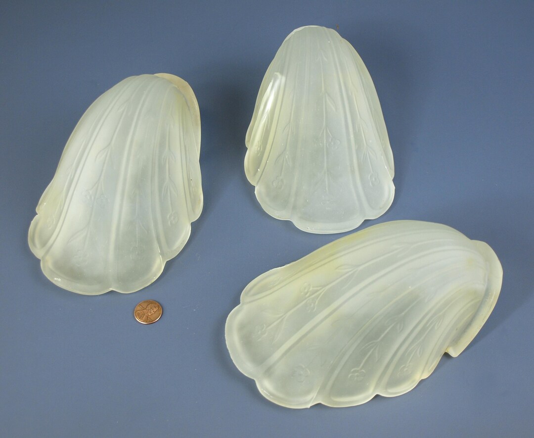 Antique Art Deco Frosted Glass Clam Shell Wall Sconce Slip Shades With ...