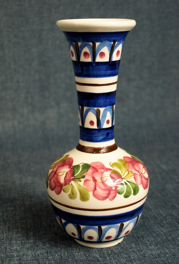 Vintage Hand Painted Small Tulip Vase With Floral Rose Flowers - Etsy