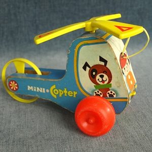 Vintage 1970 Fisher Price MINI COPTER #448 - Wooden Helicopter Pull Toy ...