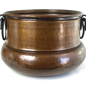 Very Large Hand Hammered Copper Cauldron Kettle Pot With Double Wrought ...