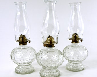 Clear Glass Oil Lamp With Hexagonal Pattern / Vintage Oil Lamp - Etsy