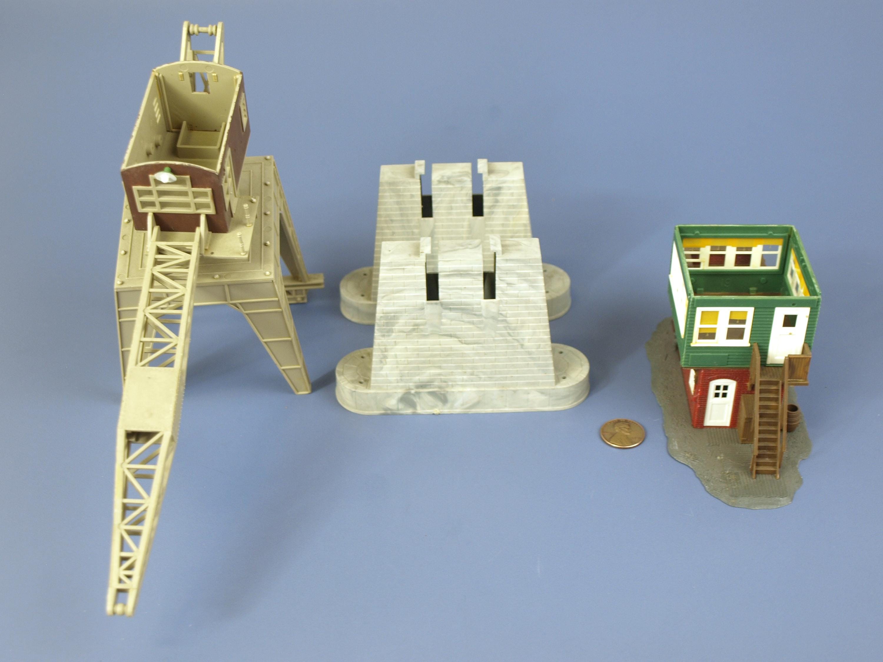 Vintage Plastic Train Set Miniature Bridge Pylons, Crane and Factory ...