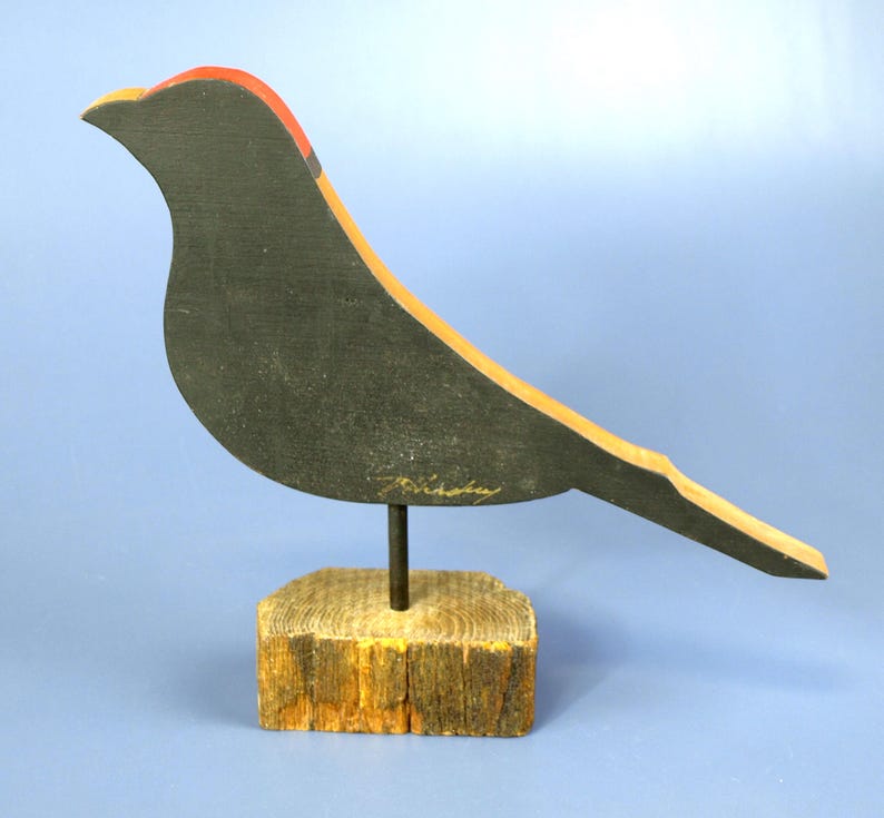 Folk Art Bird Sculpture Hand Painted Cut Out Rustic Design on Wood ...