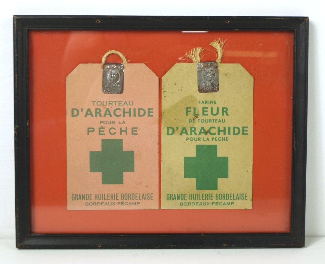 Set of Two French Fishing Bait Labels, Framed Under Glass ...