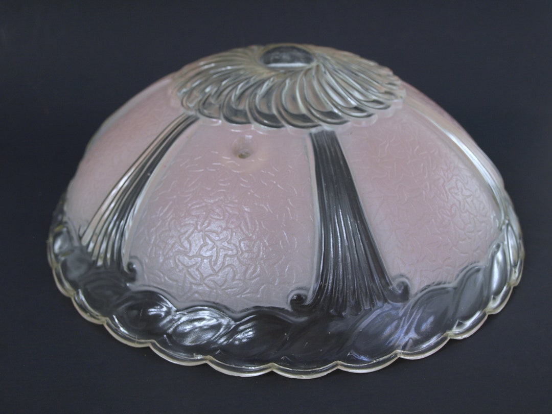 Vintage Pink & Clear Glass Ceiling Shade, 10 3/8" Diameter - Circa 1930 ...