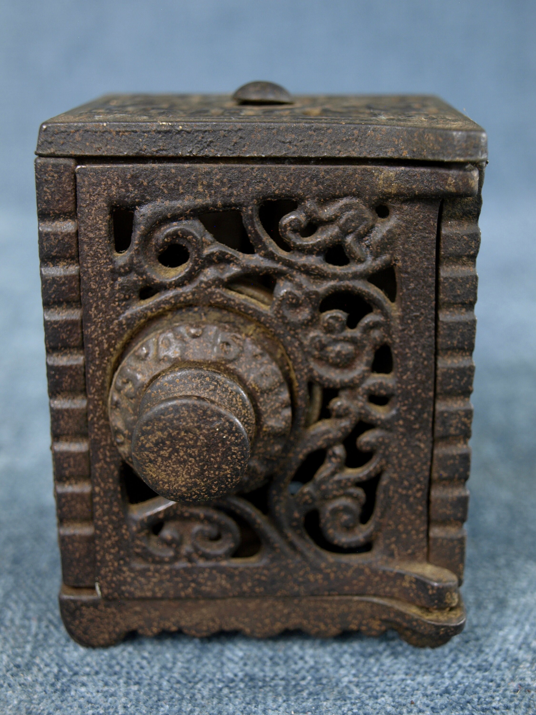 Antique Cast Iron Filigree Miniature Safe Coin Bank With - Etsy