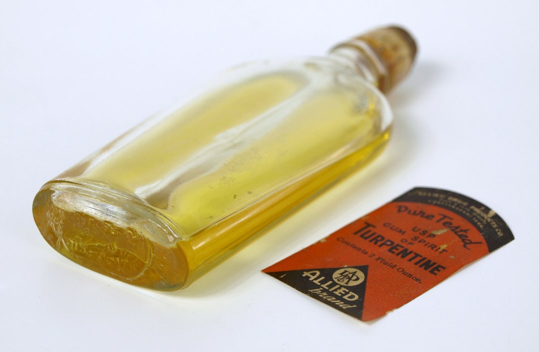 Antique Allied Brand Glass Bottle of Turpentine, 2 Fl Oz Contains ...