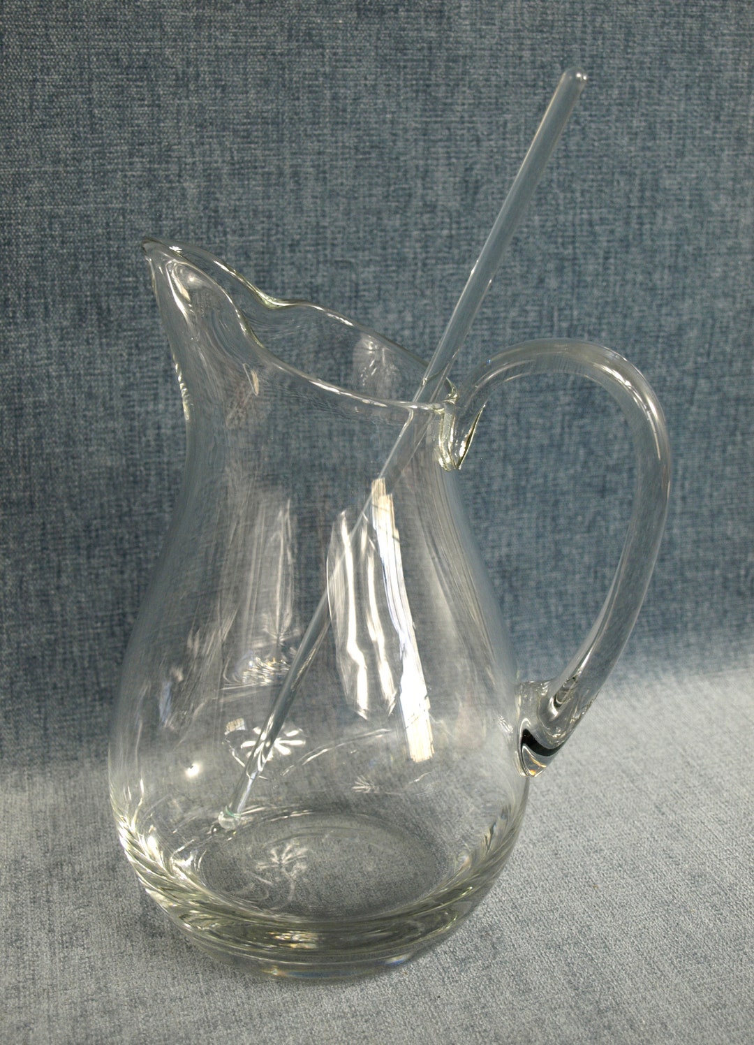 Vintage Clear Glass Pitcher With Glass Stirrer High Spout Ice Lip and ...