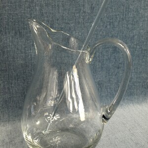 Vintage Clear Glass Pitcher With Glass Stirrer High Spout Ice Lip and ...