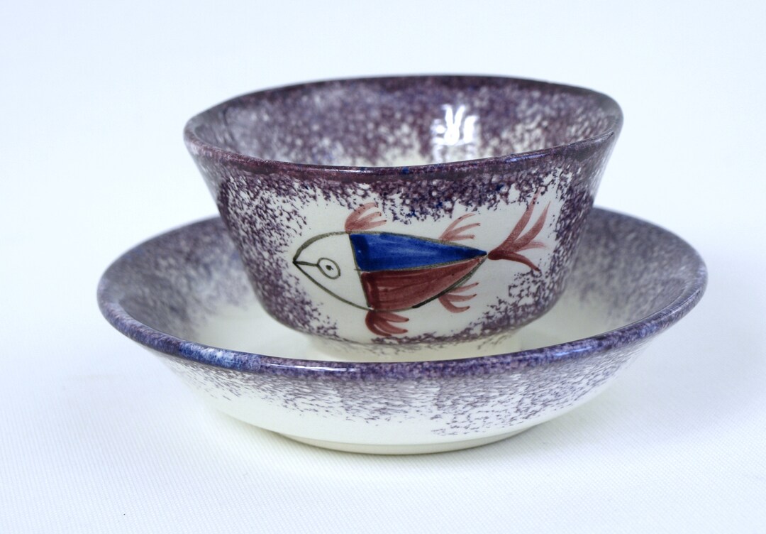 Vintage Japanese Hand Painted Tea Cup and Saucer/ Bowl Purple ...