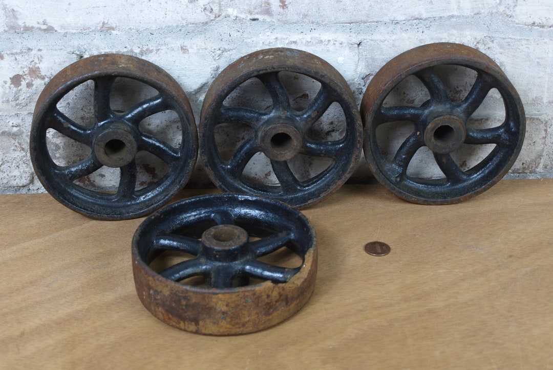 Antique Cast Iron Caster Wheels PA18 Set of 4 5 Dia X 1.5 Wide Tread X ...