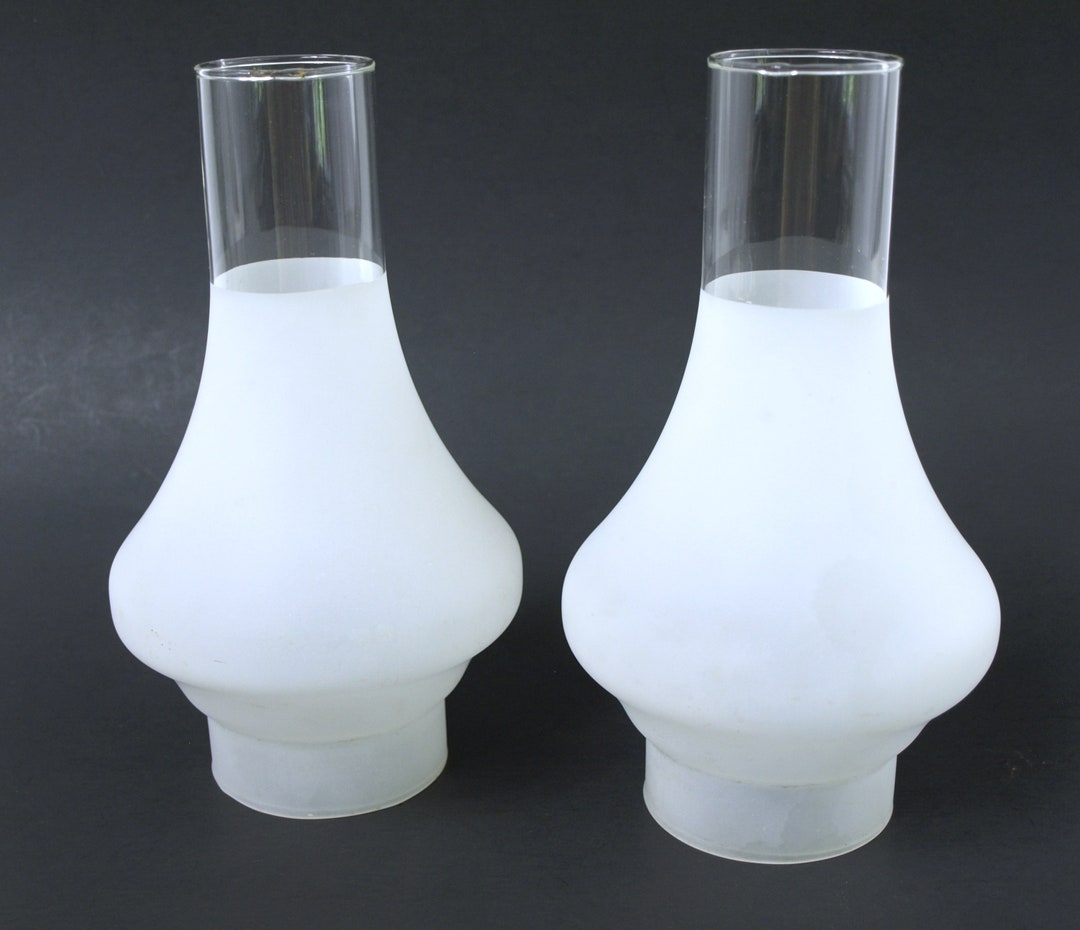 Vintage Frosted Glass Hurricane Chimney Shades - Matching Set of Two ...