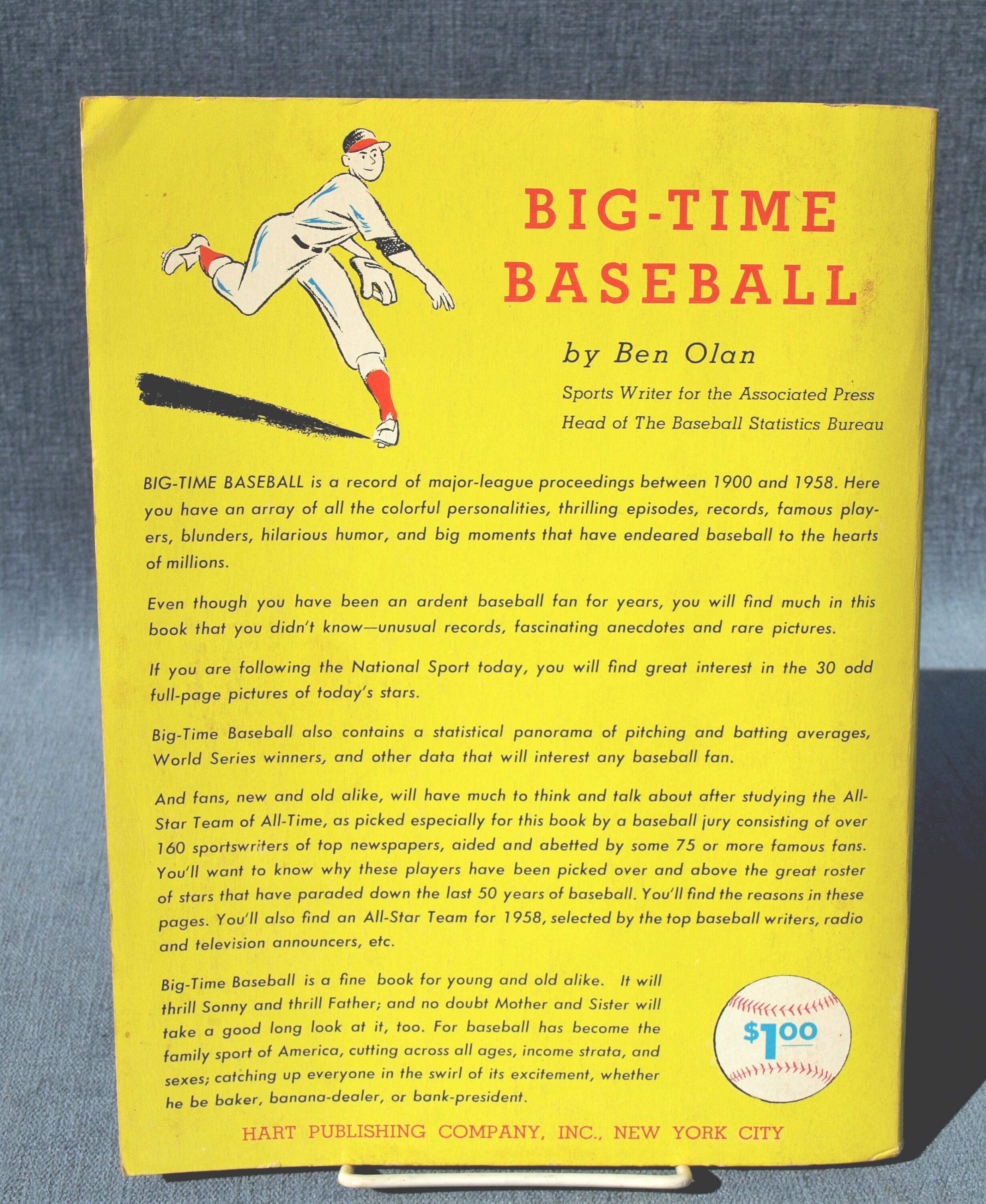 Big-time Baseball by Ben Olan 1958 1st Edition Paperback Book of Sport ...