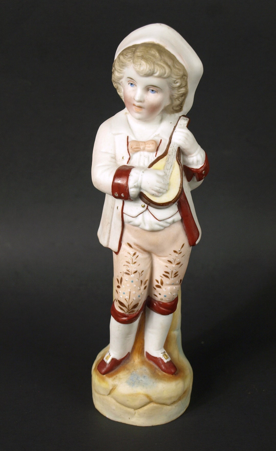 Antique German Bisque Figurine, Boy With Mandolin - Hand Painted ...