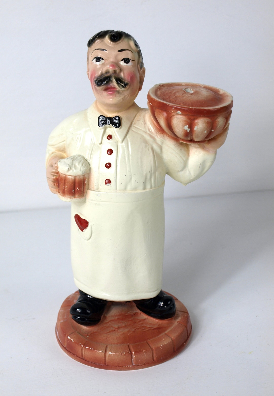 Vintage Chalkware Italian Waiter / Chef / Bartender Statue W/ Bowl and ...