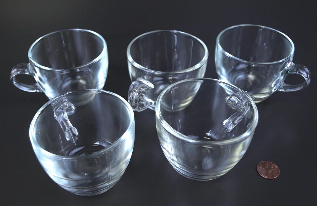 Vintage Clear Glass Teacups / Coffee Mugs / Punch Cups - Set of 5 - 2.5 ...