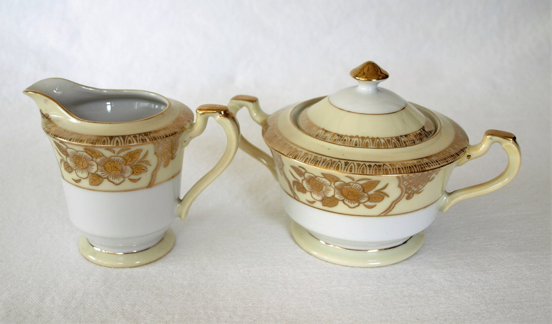 Chikaramachi Hand Painted Porcelain Lidded Sugar Bowl and Creamer With ...