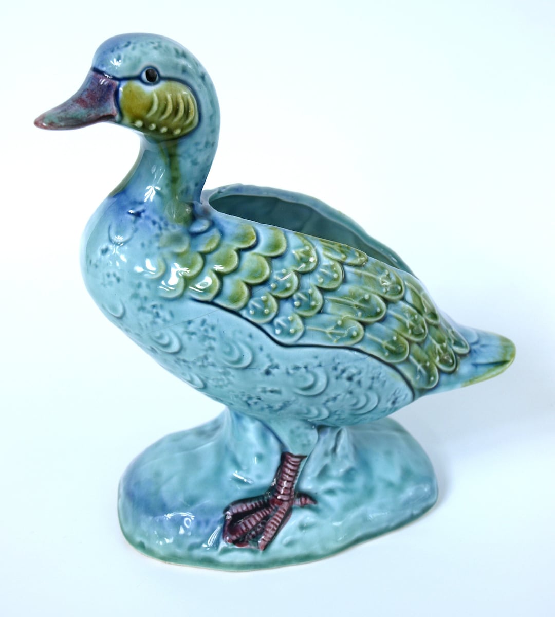 Vintage RB Japan Ceramic Mallard Duck Planter Pot in Radiant Blue ...