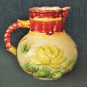 Antique Barbotine Gorgeous Samuel Lear Art Nouveau Majolica Lotus Pond ...