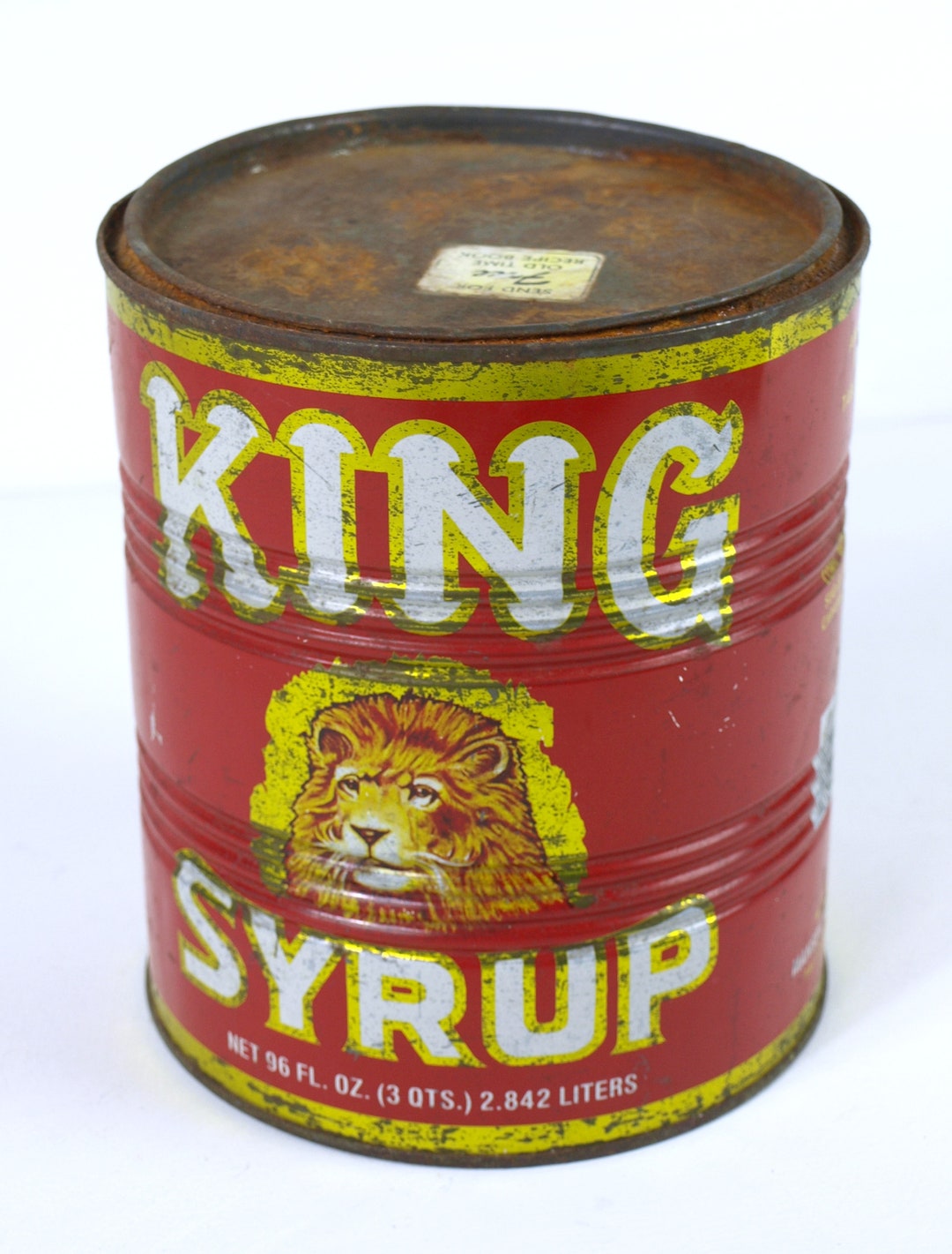 Vintage KING SYRUP 96 Fluid Ounce Can empty With Lid Red and Gold ...