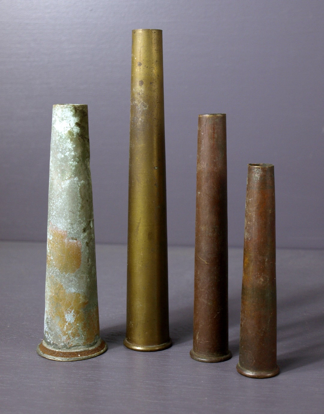 Vintage Graduated Tapered 3 Copper Spouts and 1 Steel Fire Hose Nozzle ...