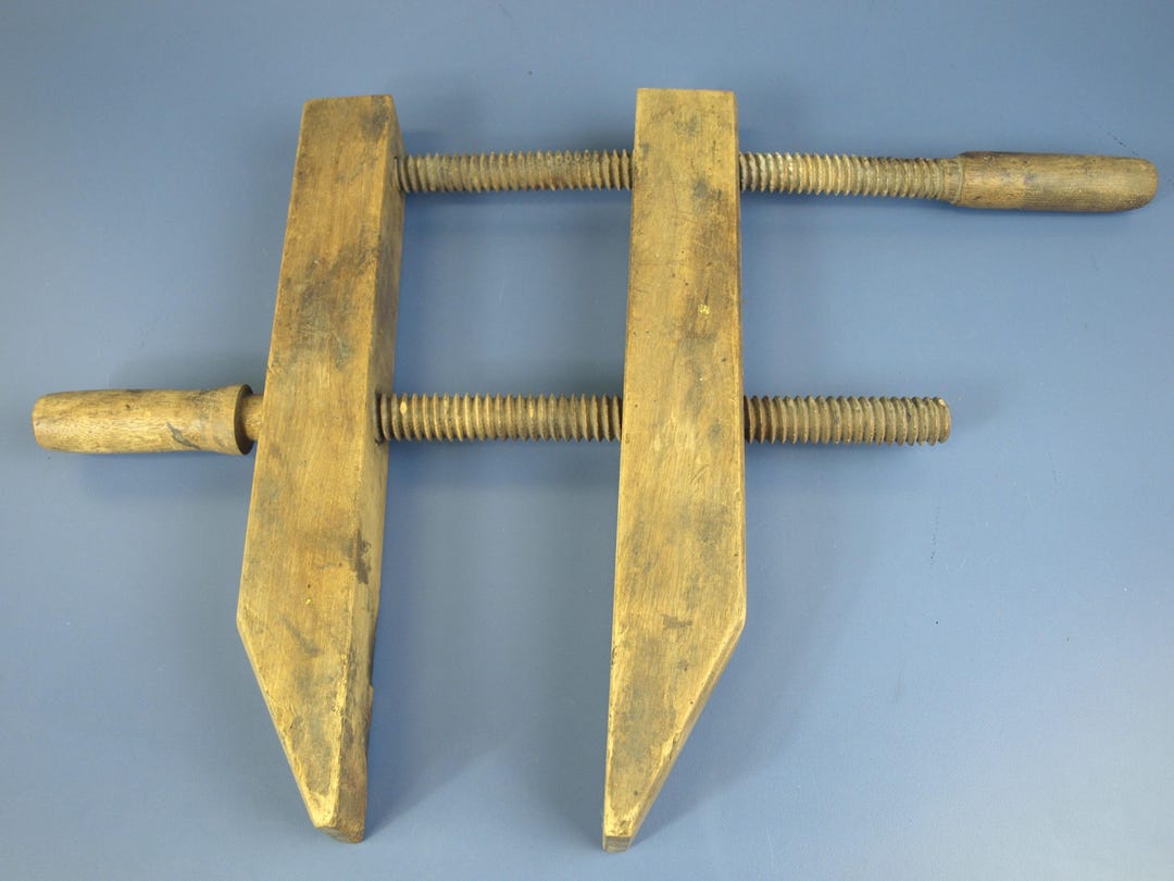 Antique Solid Wood Hand Screw Clamp - 21" L X 14" W X 2" D Primitive ...