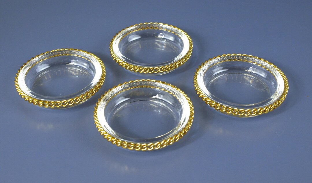 Vintage Hollywood Regency Style Glass Drink Coasters With Gold Chain ...