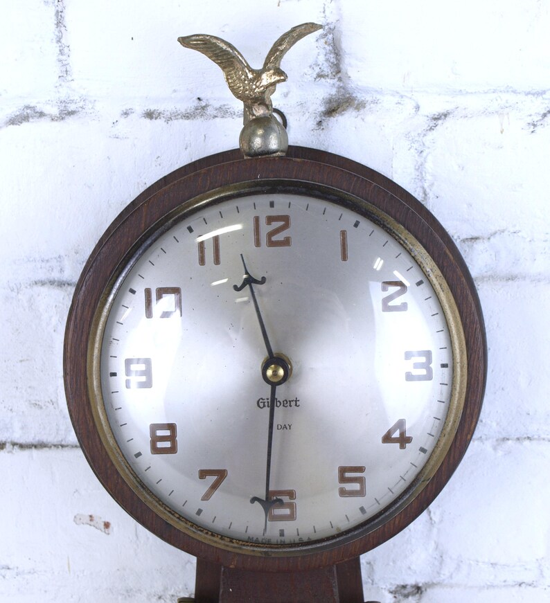 Vintage Small Gilbert Wood Banjo Wall Clock With Bucolic Country Scene ...