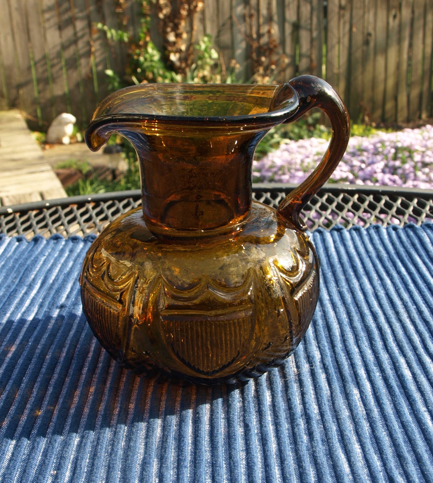 Vintage Clevenger Brothers Amber Glass Pitcher With Stars & Shields ...