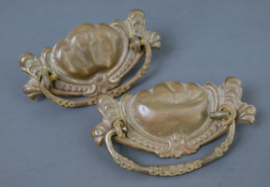 Antique Set of Large Brass Drawer Pulls, Circa Mid 1800's Set of 2 Good ...
